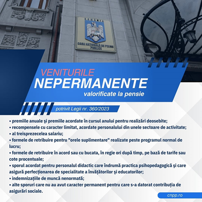 CNPP - Lista veniturilor care se valorifică la recalcularea pensiilor - NOUTĂȚI